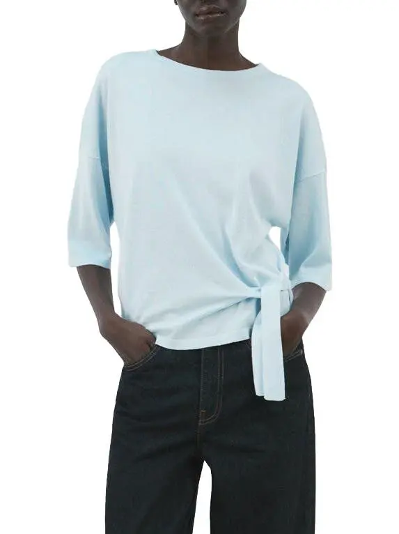 Mango Bow Short Sleeve Sweater - Sky Blue