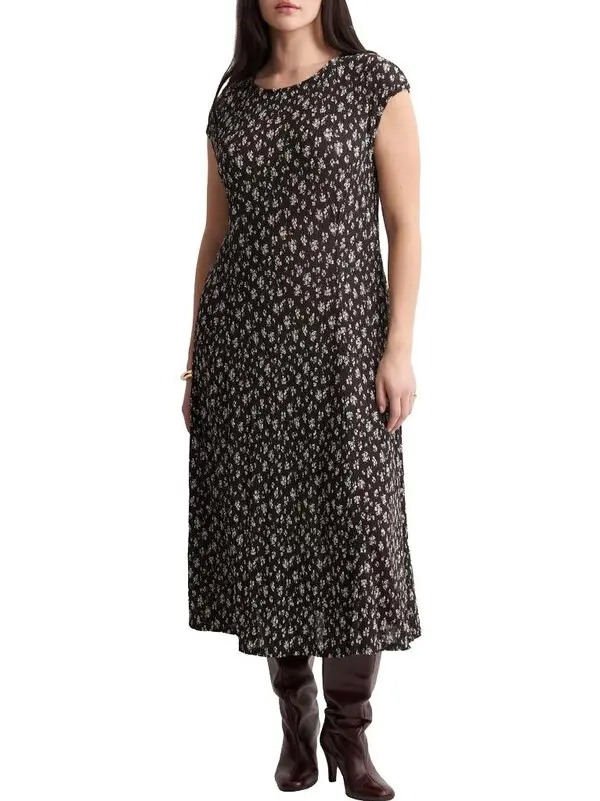Mango Floral Print Midi Dress - Brown
