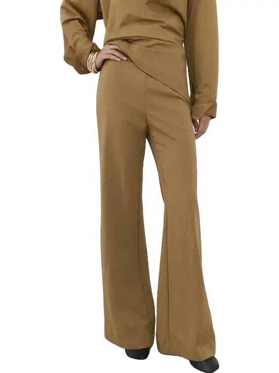 Mango Flat Front Straight Leg Trousers - Khaki