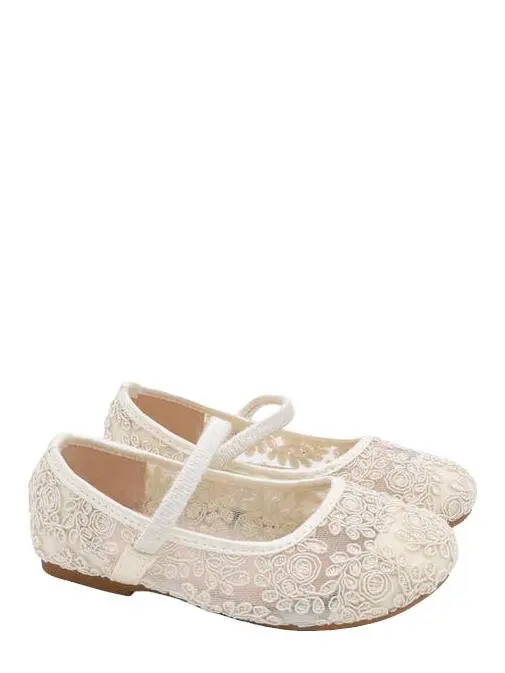 KAILEE P Crochet Lace Mary Jane Ballet Flats - Ivory