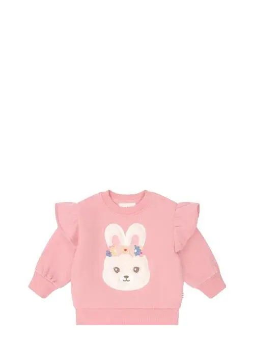 HUXBABY Flower Field Bunny Sweatshirt - Dusty Pink