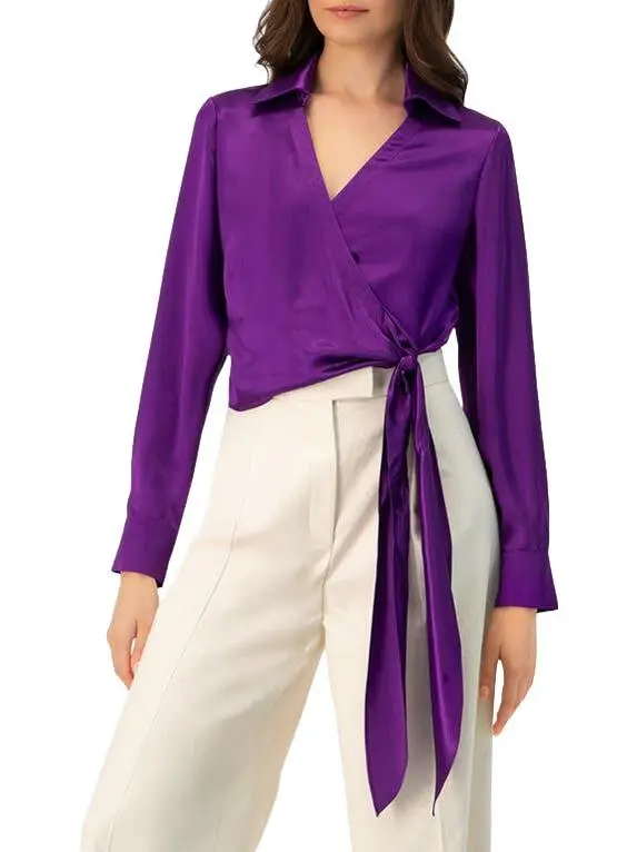 IVONNE Wrap Blouse With Tie Detail - Purple