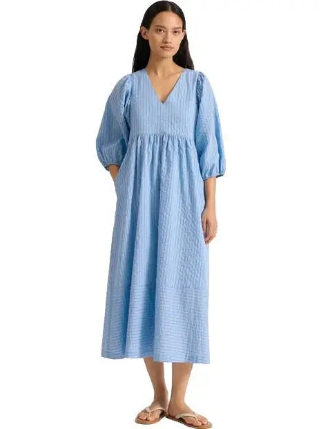 ALBARAY Striped V-neck Midi Dress - Blue