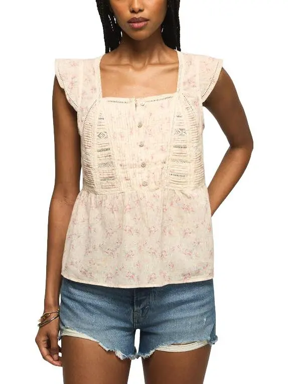 Lucky Brand Lace Inset Pintuck Blouse - Rose Multi