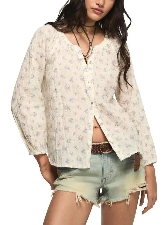 Lucky Brand Floral Button-up Top - Cream Floral