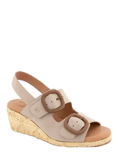 Gentle Souls Greca Raffia Slingback Platform Wedge Sandal - Mushroom Nubuck
