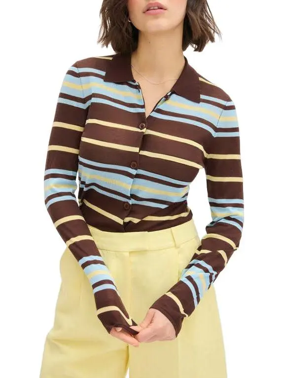 ALIGNE Sue Ellen Stripe Button-up Top - Brown Stripe