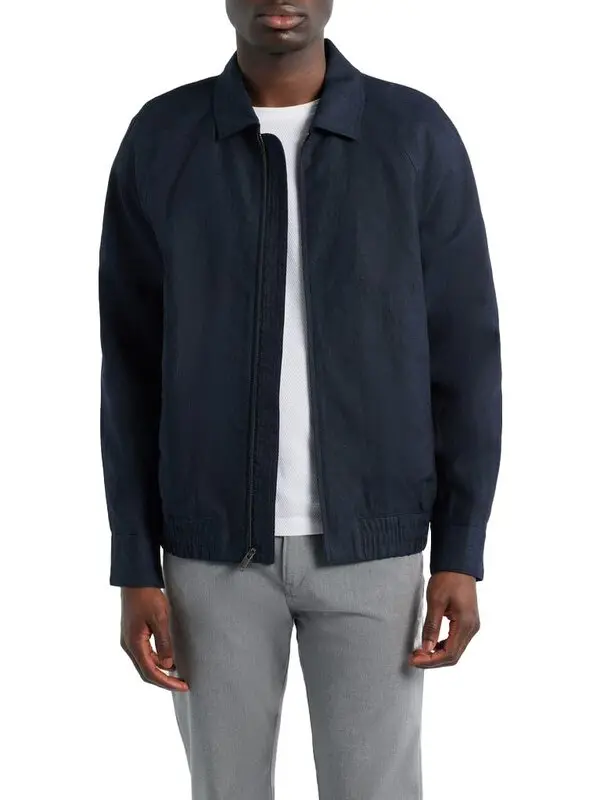 Nordstrom Linen Harrington Jacket - Navy Sapphire - Black