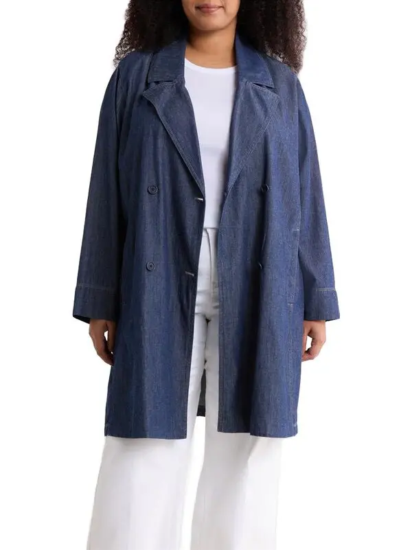 Eileen Fisher Double-breasted Organic-cotton Denim Trench Coat - Dark Indigo