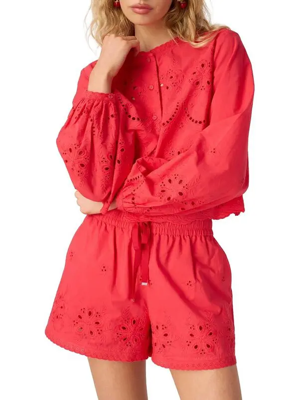 Cami Nyc Kalena Embroidered Eyelet Long Sleeve Top - Candy Apple