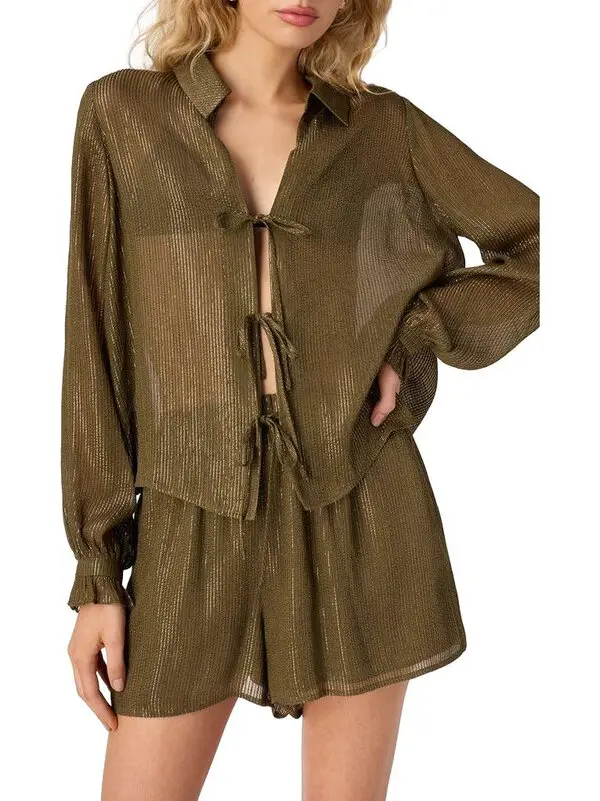 Cami Nyc Niecey Long Sleeve Metallic Chiffon Top - Grove