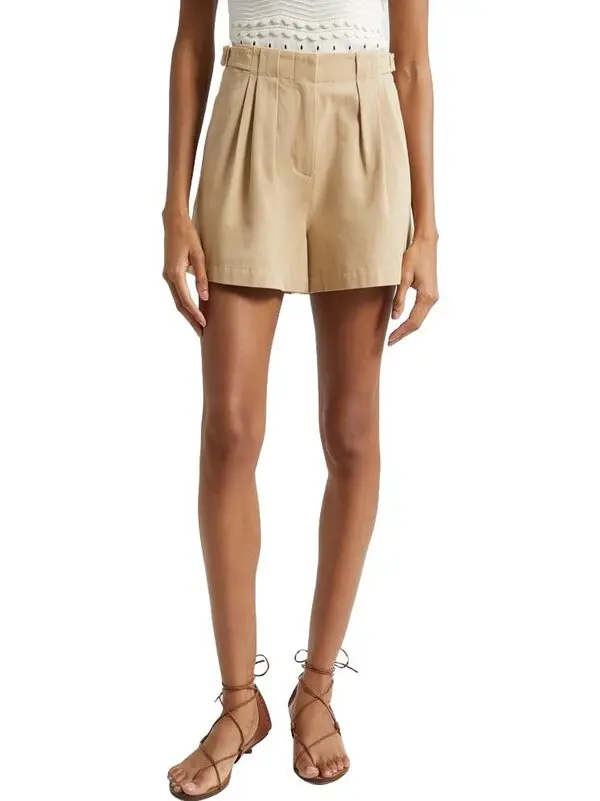 Ulla Johnson Kira Pleated Cotton Shorts - Sahara
