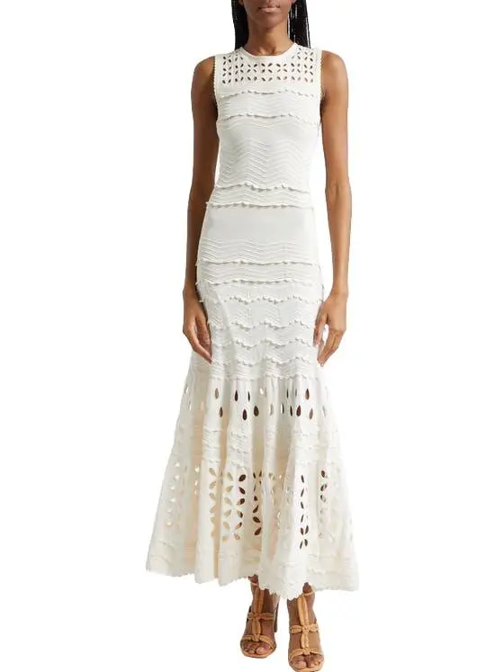 Ulla Johnson Lakshmi Eyelet Scallop Trim Midi Dress - Cowrie