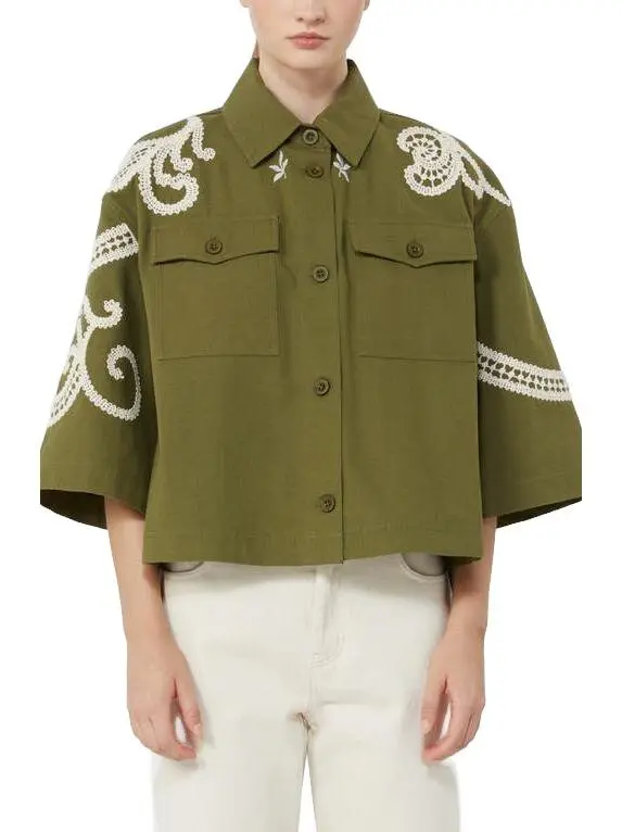 Max Mara Como Embroidered Cotton Jacket - Kaki