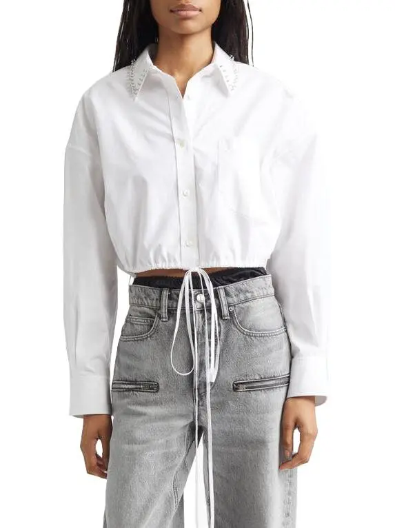 Alexander Wang Crystal Studded Cropped Button-up Shirt - White