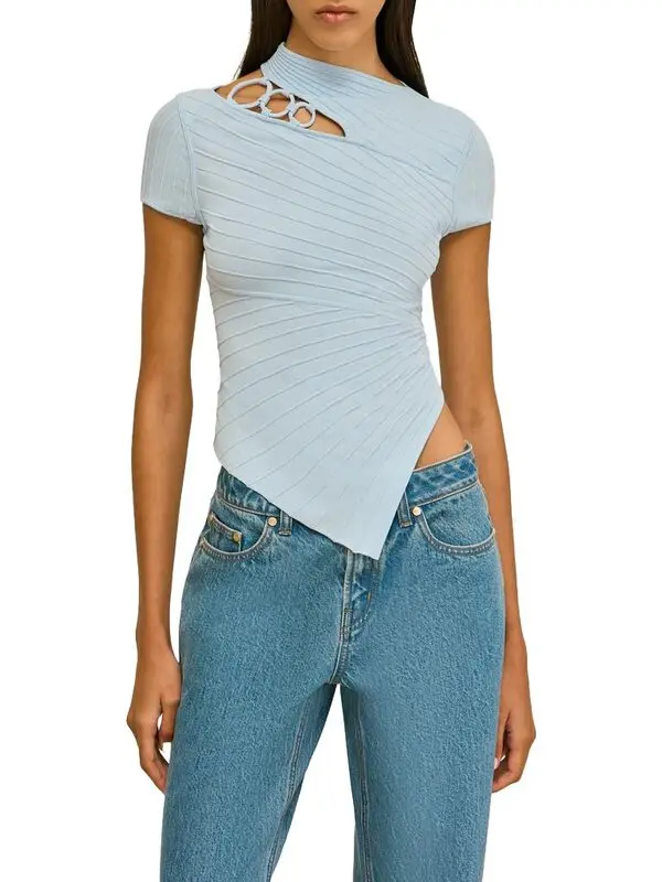 Cult Gaia Nessi Asymmetric Cutout Knit Top - Coastal