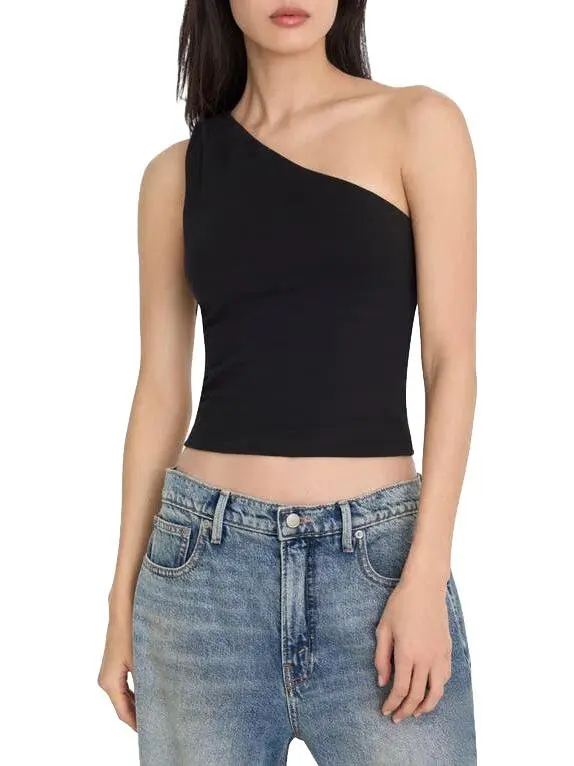 Good American Stretch Cotton One Shoulder Crop Tank - Black001