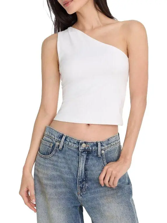 Good American Stretch Cotton One Shoulder Crop Tank - White001
