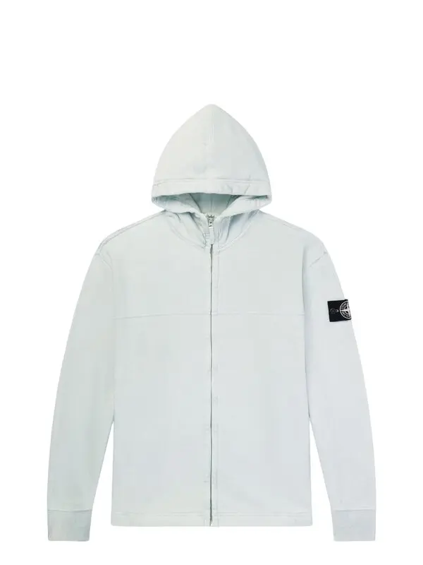 Stone Island Logo Appliquéd Cotton-jersey Zip-up Hoodie - Blue