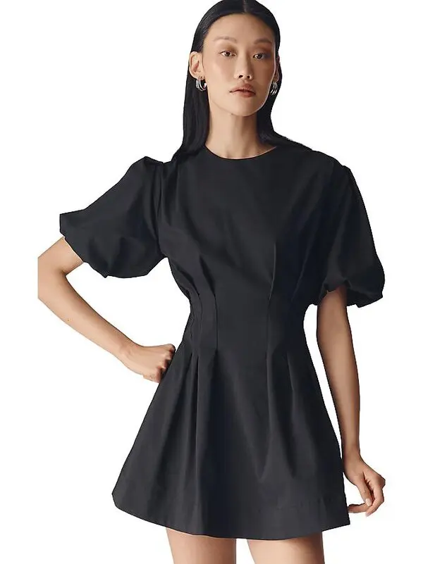 EXQUISE Tobie Puff-sleeve Mini Dress - Solid Black