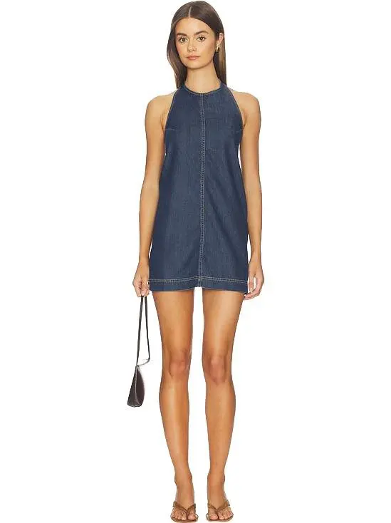 Good American Denim Halter Shift Dress - Blue
