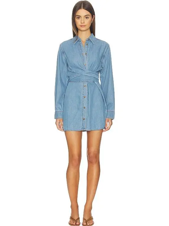 Good American Denim Wrap Shirt Dress - Blue