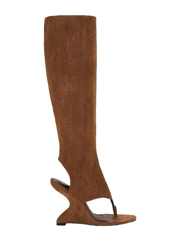 Jeffrey Campbell Sculptural Wedge Thong Boot Sandal - Brown