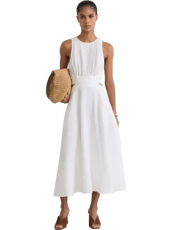REISS Hazel Linen-cotton Cut-out Midi Dress - Ivory