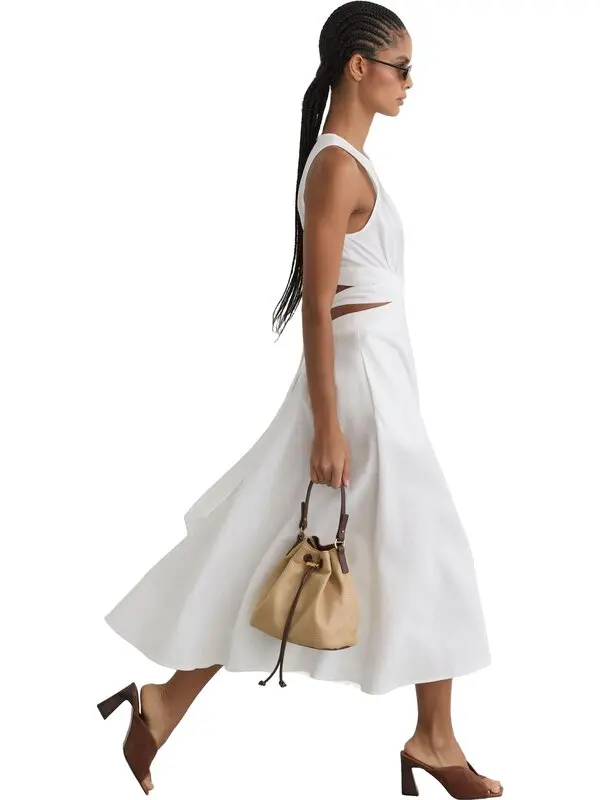 REISS Hazel Linen-cotton Cut-out Midi Dress - Ivory