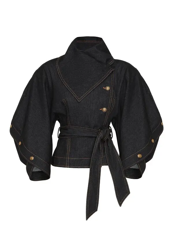 Zimmermann Valiant Dramatic Collar Denim Jacket - Blue