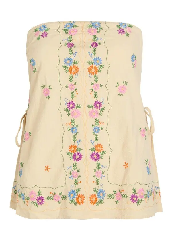 Free People Floral-embroidered Cotton Top - White
