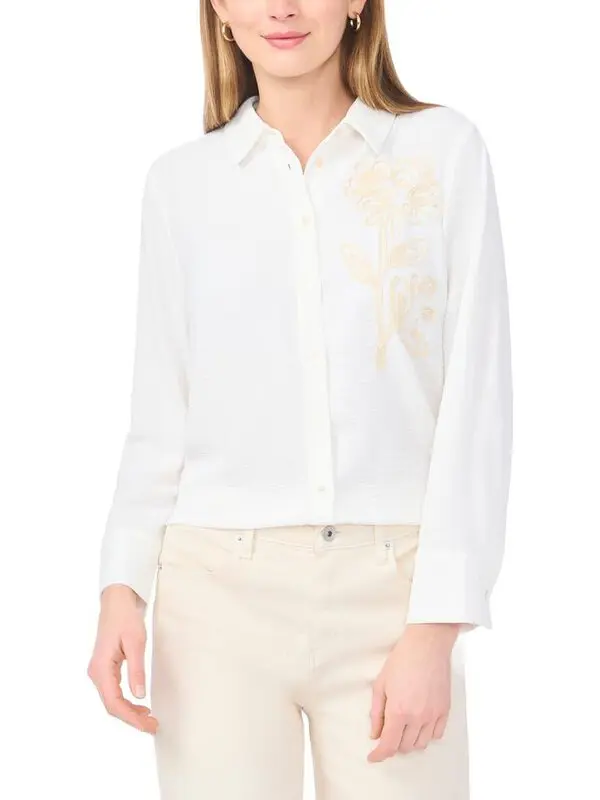 Vince Camuto Soutache Flower Button-up Shirt - Ultra White