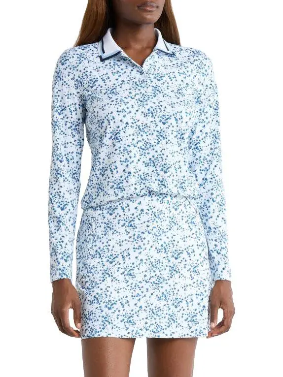 G/fore Ditzy Floral Long Sleeve Tech Polo - Snow/twilight