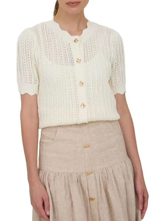 ZOE AND CLAIRE Short Sleeve Pointelle Sweater - Cream