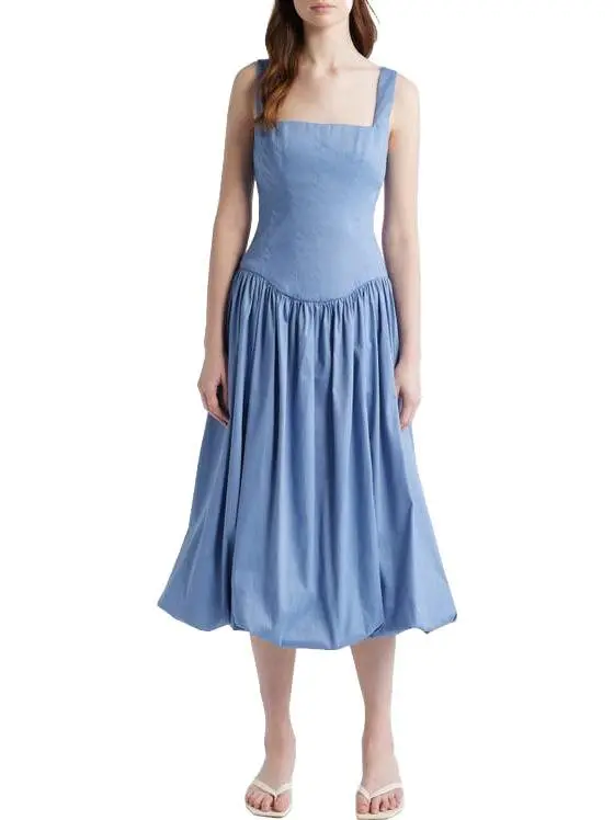 Black Halo Birdie Drop Waist Fit & Flare Midi Dress - Cornflower Blue