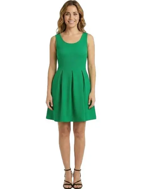 24SEVEN COMFORT APPAREL Sleeveless Pleated Fit And Flare Knee-length Dress - Green