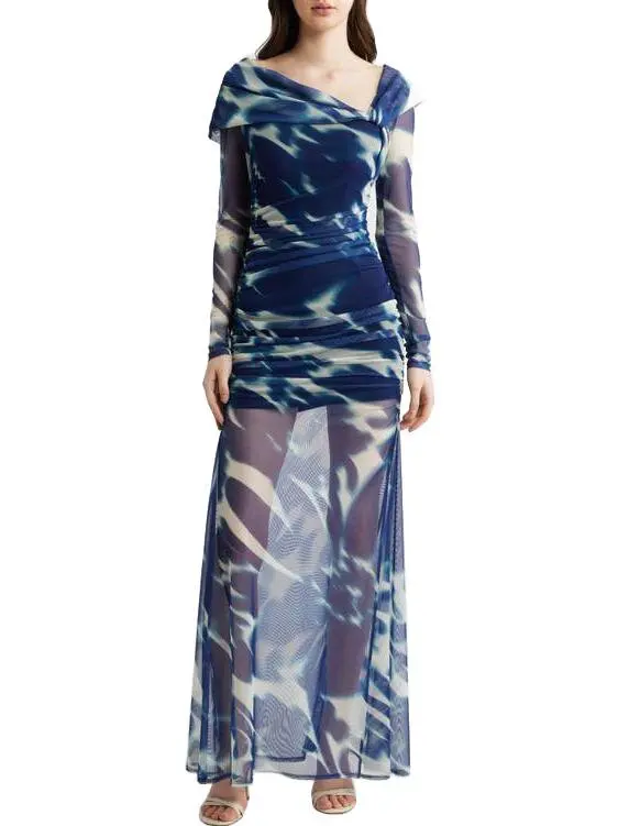 Black Halo Dina Long Sleeve Maxi Dress - Floral Wave