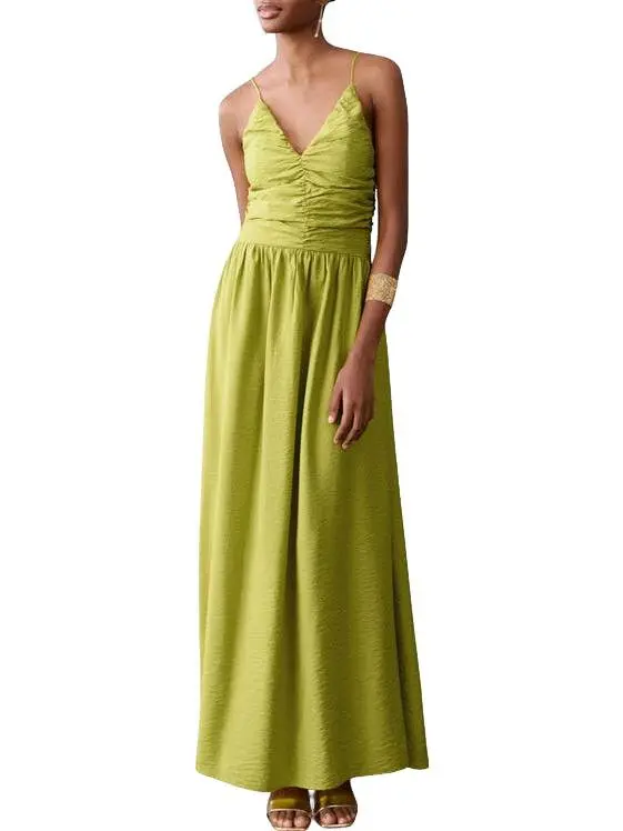 Mango Ruched Maxi Dress - Lime