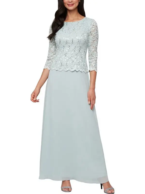 Alex Evenings Floral-lace Bodice Chiffon Formal Gown - Fresh Mint