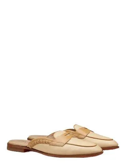 Santoni Leather And Raffia Mule - Natural