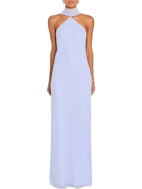 Amanda Uprichard Ashton Halter Neck Chiffon Gown - Arctic