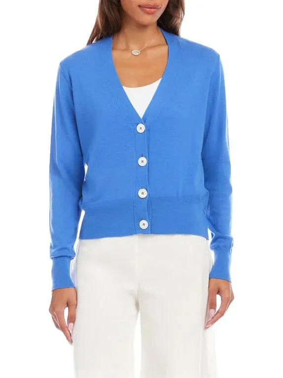 Karen Kane V-neck Button-front Cardigan - Blue