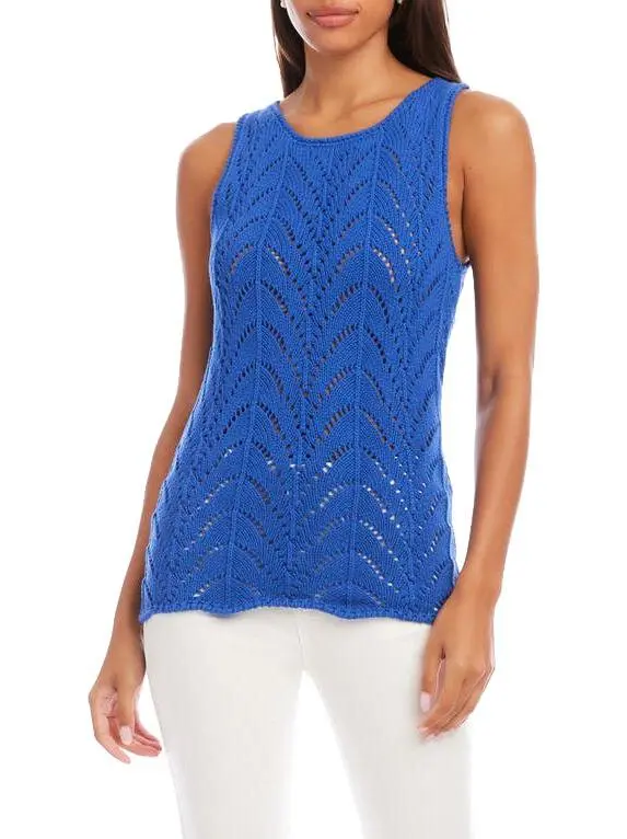 Karen Kane Pointelle Cotton Sweater Tank - Blu