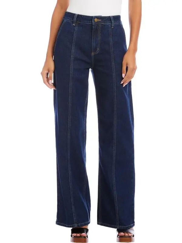 Karen Kane Seam Detail High Waist Wide Leg Trouser Jeans - Indigo