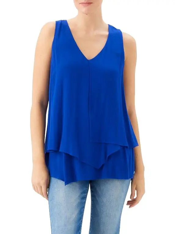 Karen Kane Drape Layered Asymmetric Tank - Royal Blue