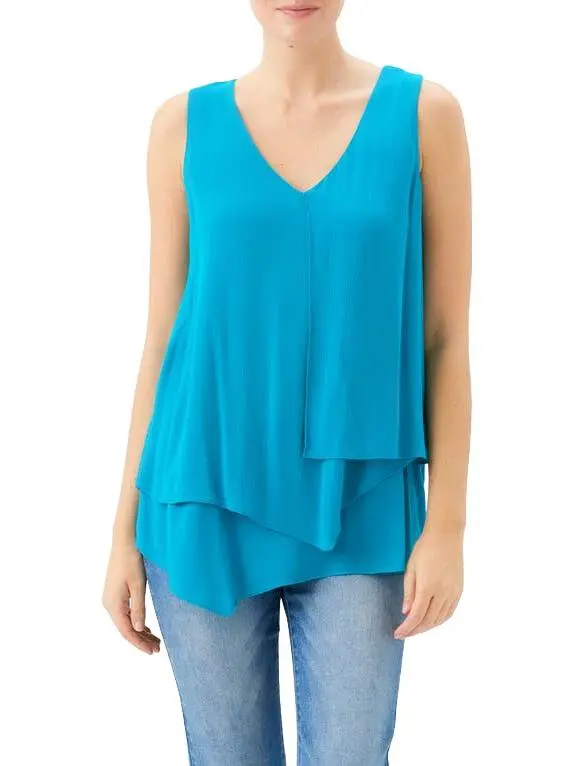 Karen Kane Drape Layered Asymmetric Tank - Teal