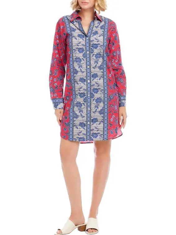 Karen Kane Floral Print Long Sleeve Shirtdress - Red