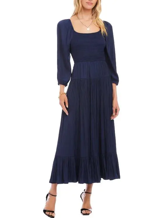 Karen Kane Smocked Balloon Sleeve Maxi Dress - Navy