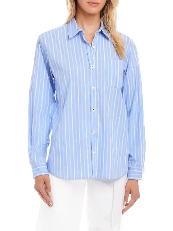 Karen Kane Striped Cotton-blend Button-up Shirt - Blue