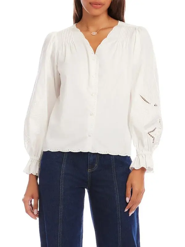Karen Kane Eyelet Embroidery Button-up Shirt - White